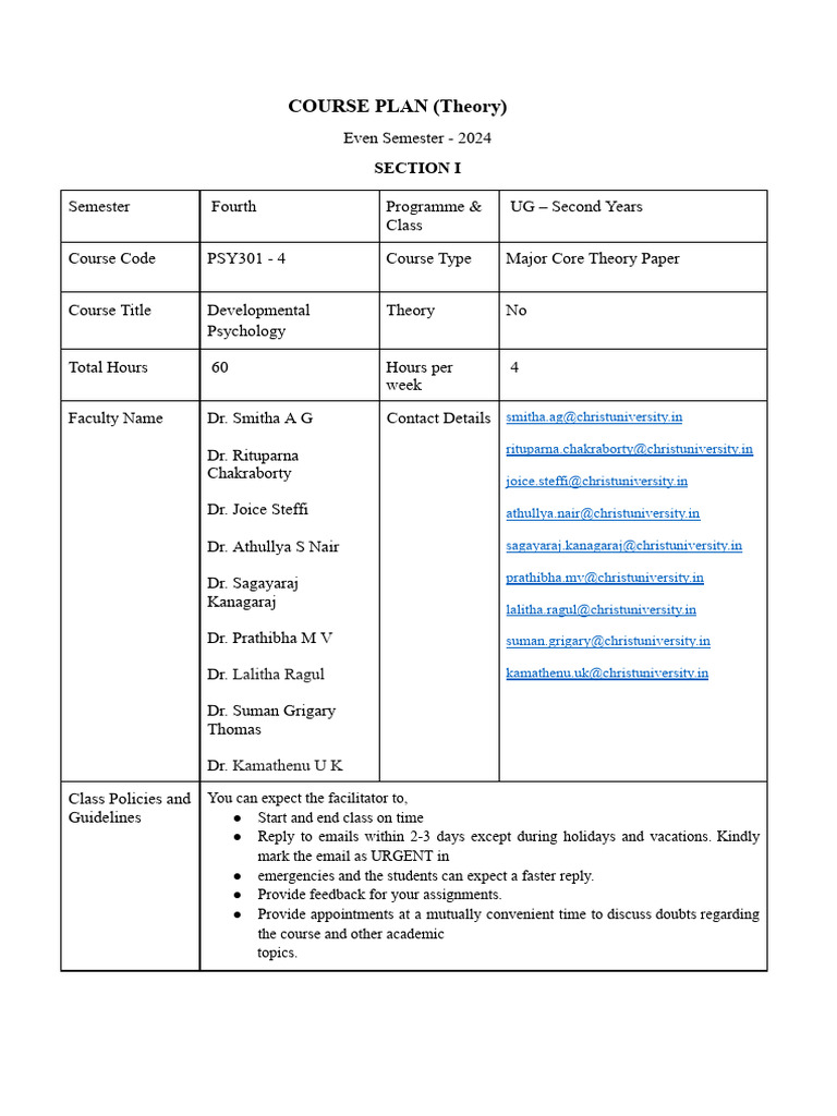 PSY301 - 4 Developmental Psychology - Course Plan Updated Format - Docx ...