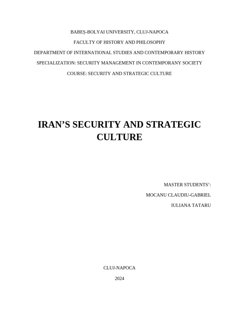 Iran's Security and Strategic Culture. Tataru Iuliana, Mocanu Claudiu ...