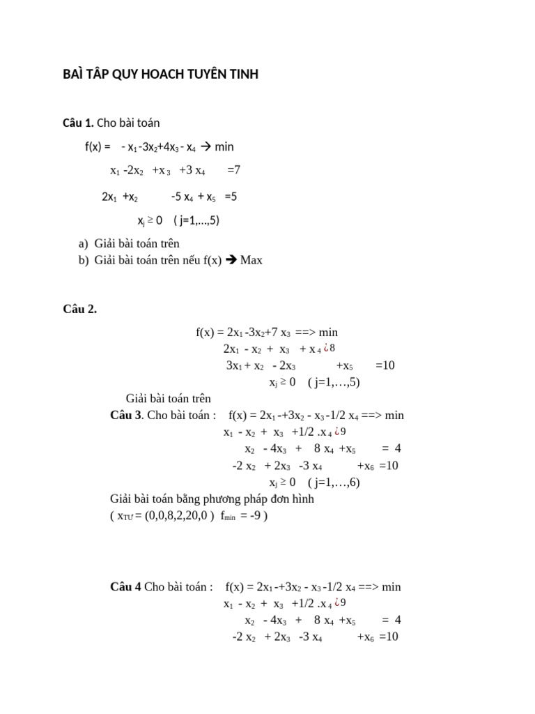 Bài tập đầu chương QHTT- toán kinh tế | PDF