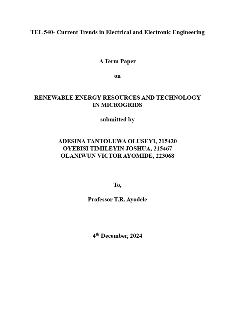 Tel 540 Term Paper Group A | PDF | Distributed Generation | Renewable ...