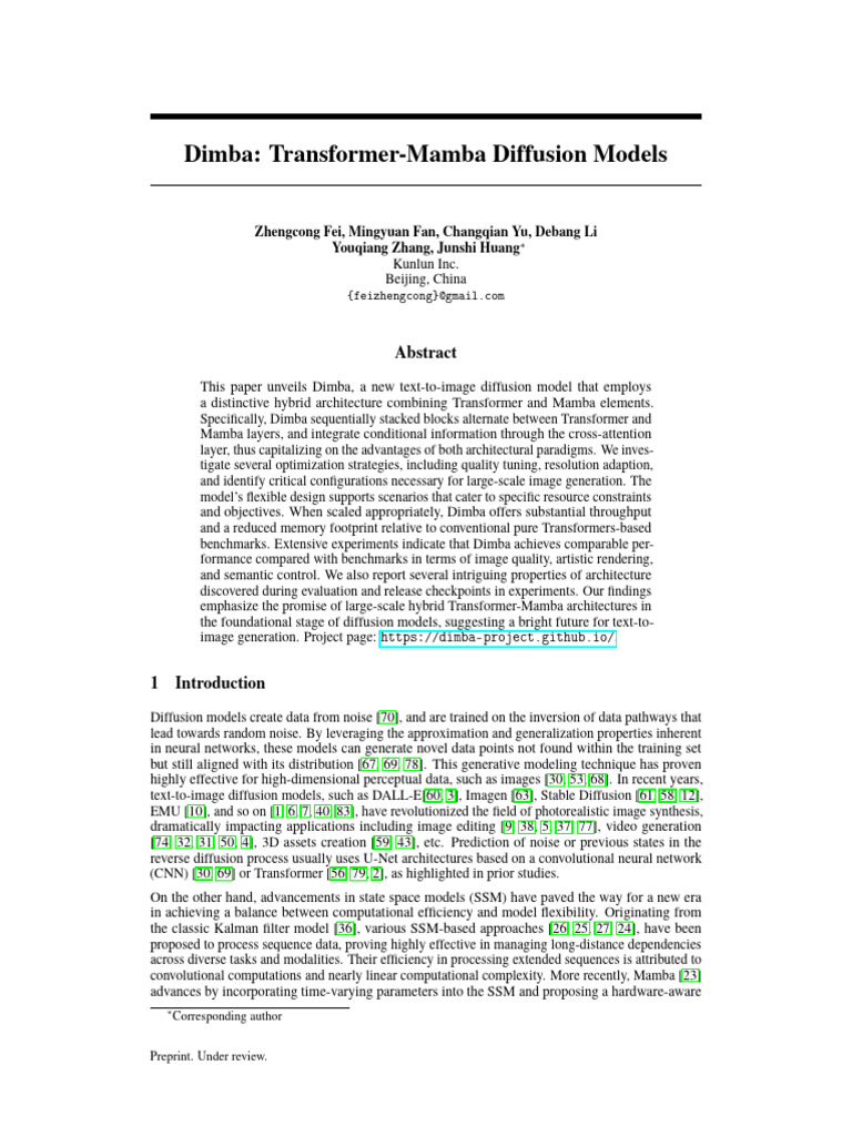 Dimba Transformer-Mamba Diffusion Models | PDF | Computational Neuroscience | Applied Mathematics