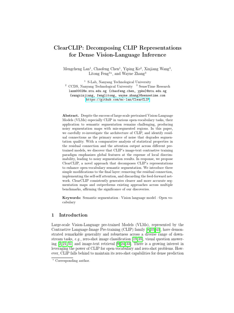 ClearCLIP for Semantic Segmentation | PDF | Image Segmentation | Attention