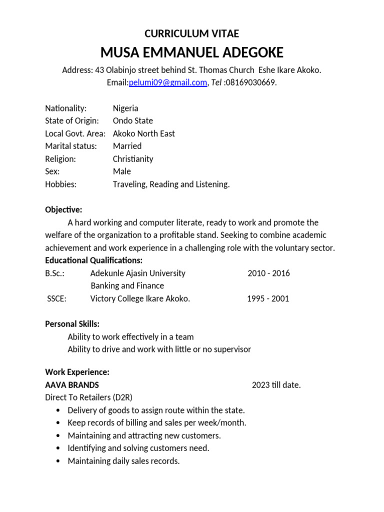 Musa Emmanuel Adegoke CV | PDF