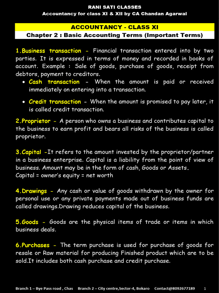 CH 2 Basic Terms (Summary) | PDF | Expense | Credit