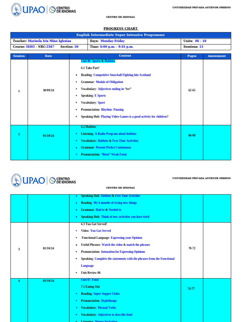 (ISI02) - Progress Chart - (October 2024) | PDF | Speech | English Language