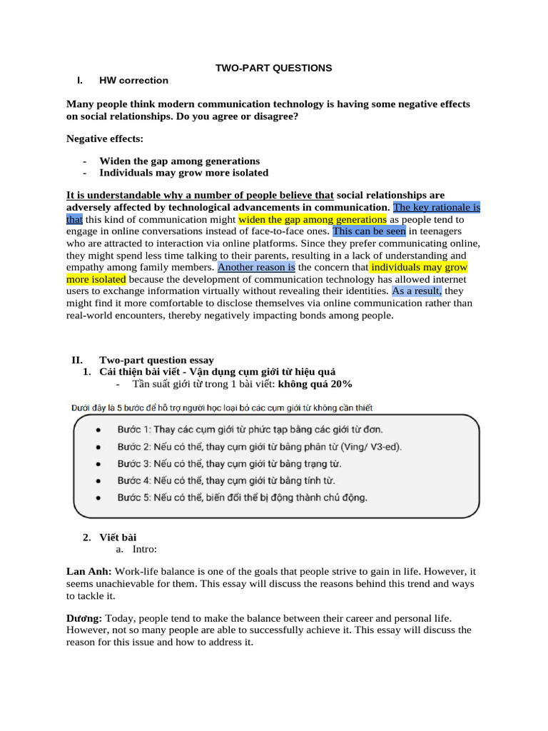 Lesson 7 - Two-Part Questions | PDF | Communication | Social Psychology