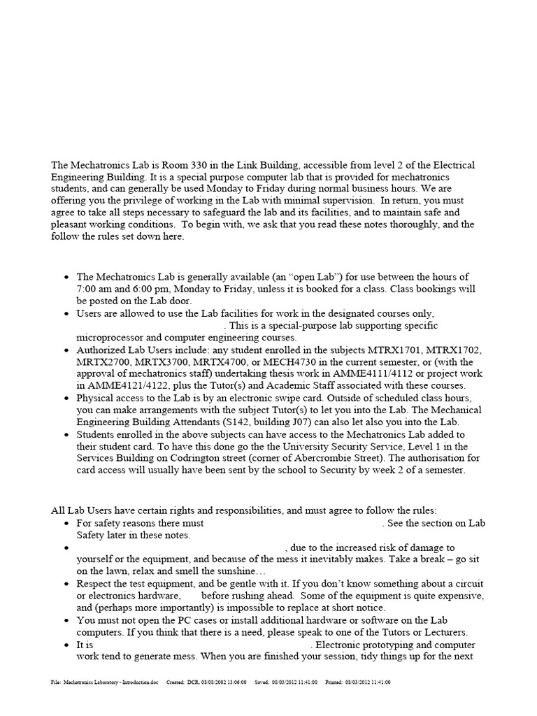 Mechatronics Laboratory - Introduction | PDF | Electrical Engineering | Electricity