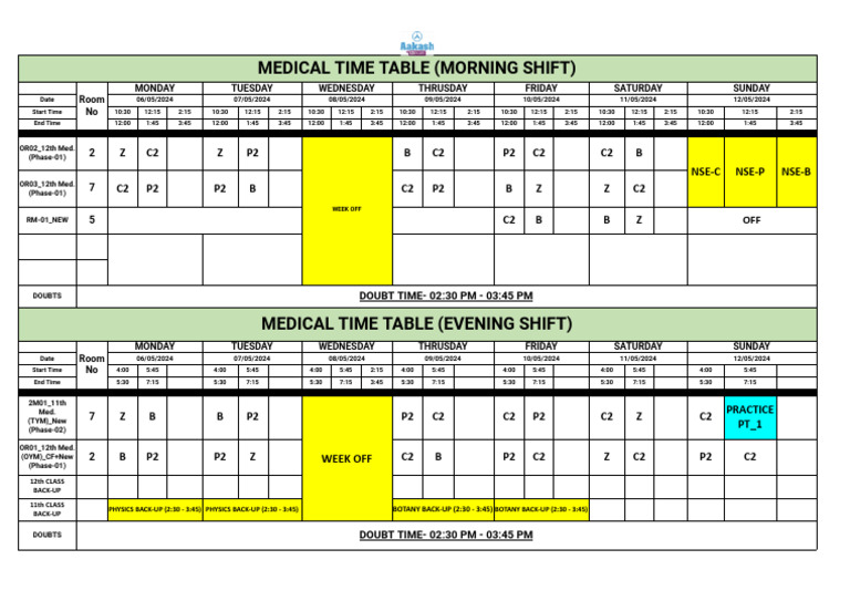 Medical - Time Table - 2024-25 - (06 To 12 May-2024) - Final | PDF