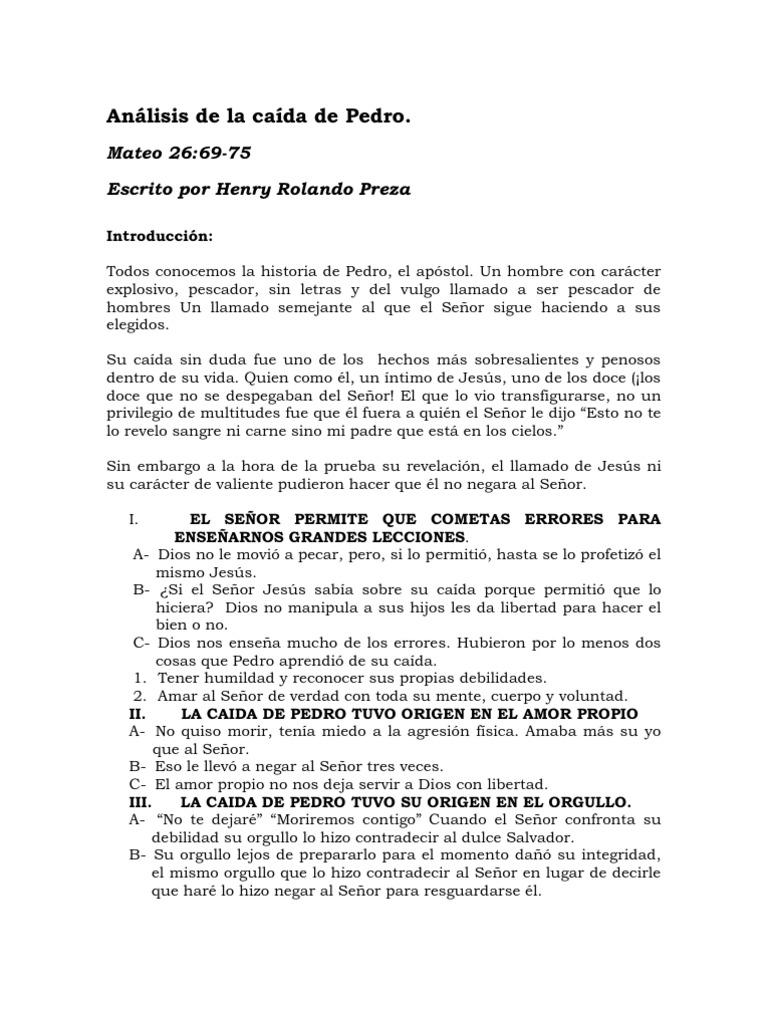 Bosquejo Análisis de La Caída de Pedro | PDF | Gracia en el ...