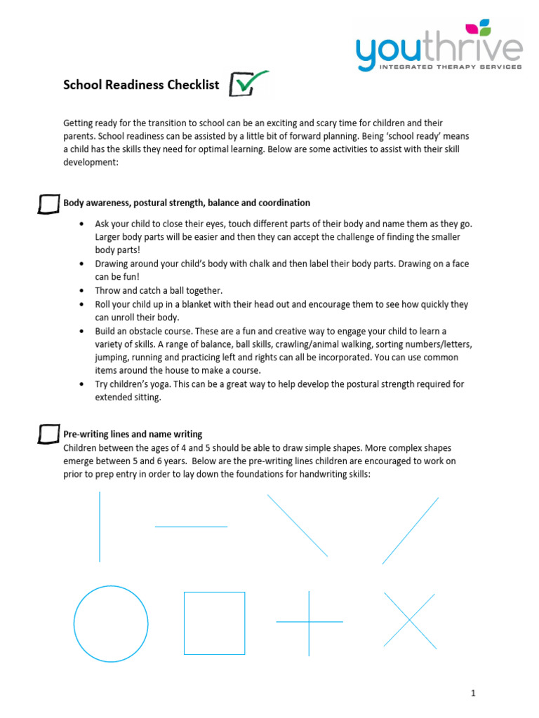 School Readiness Skills Checklist | PDF