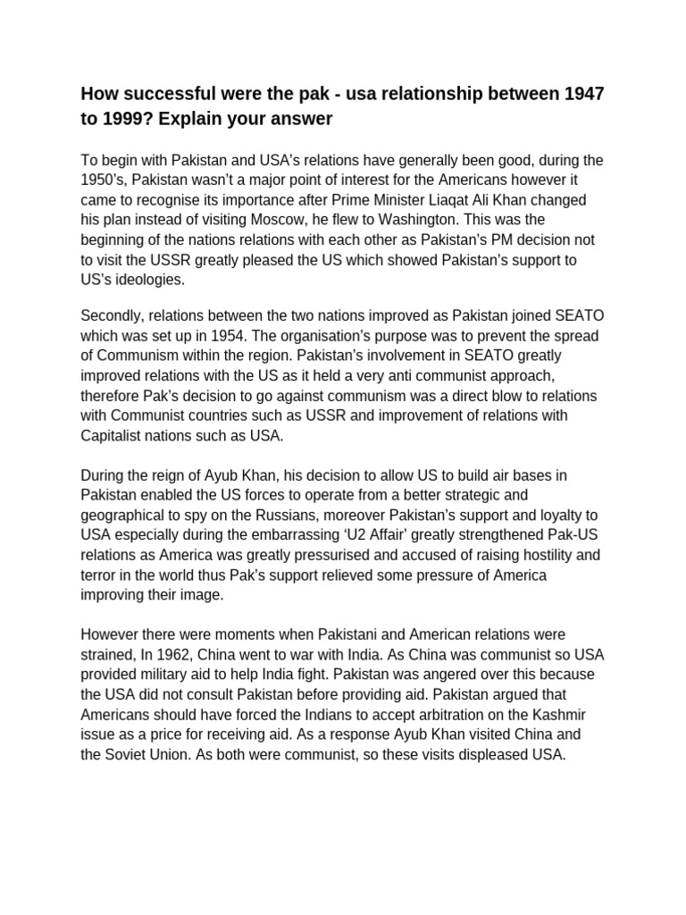 Pak-USA Relations: 1947-1999 Overview | PDF | Pakistan | Politics Of Asia