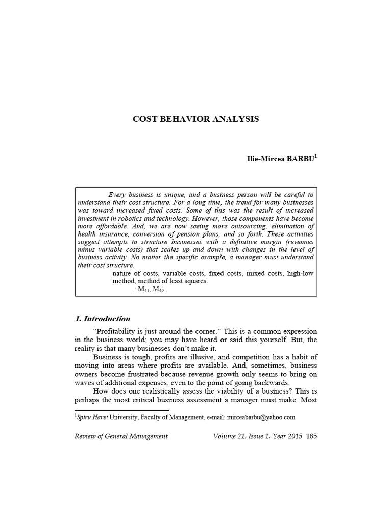 cost behavvior analysis | PDF | Least Squares