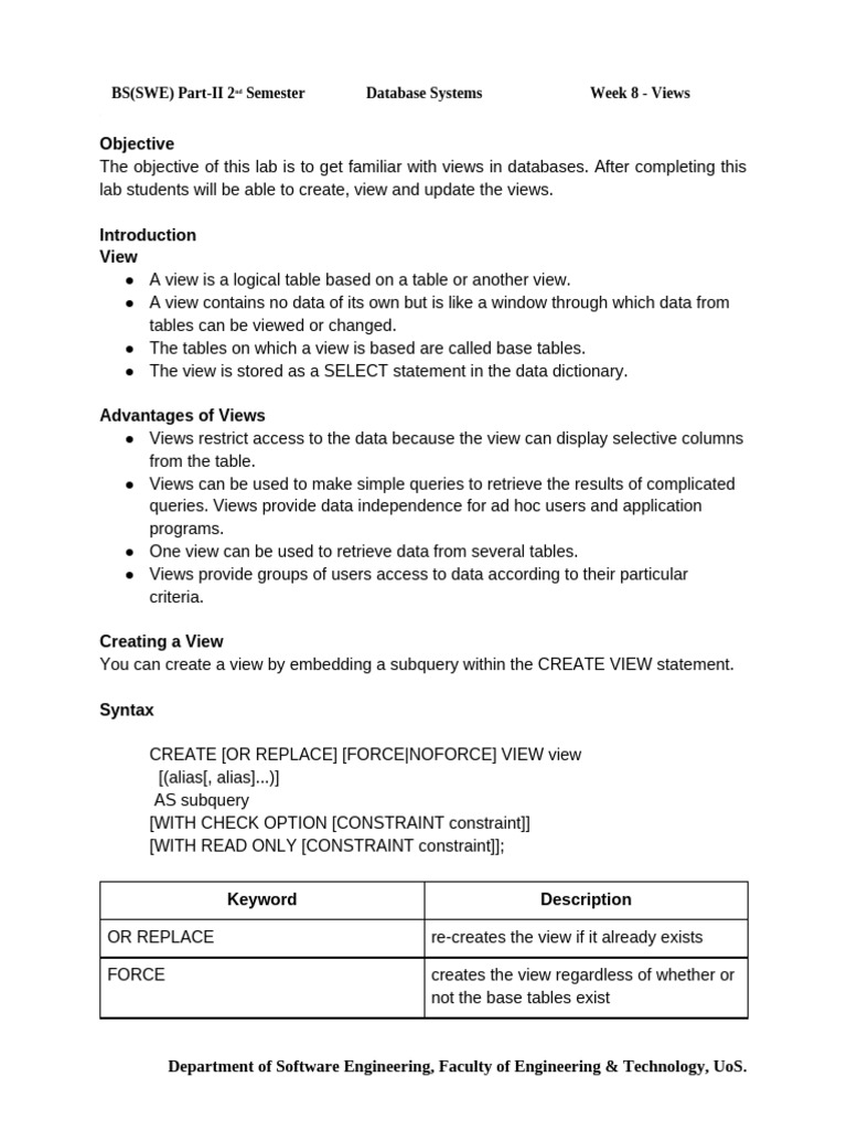 Week8 - Views | PDF | Computer Science | Data Management