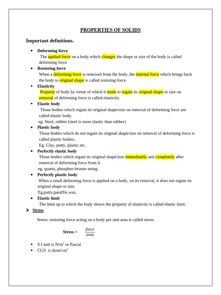 Properties of Solids-Notes | PDF | Deformation (Engineering ...