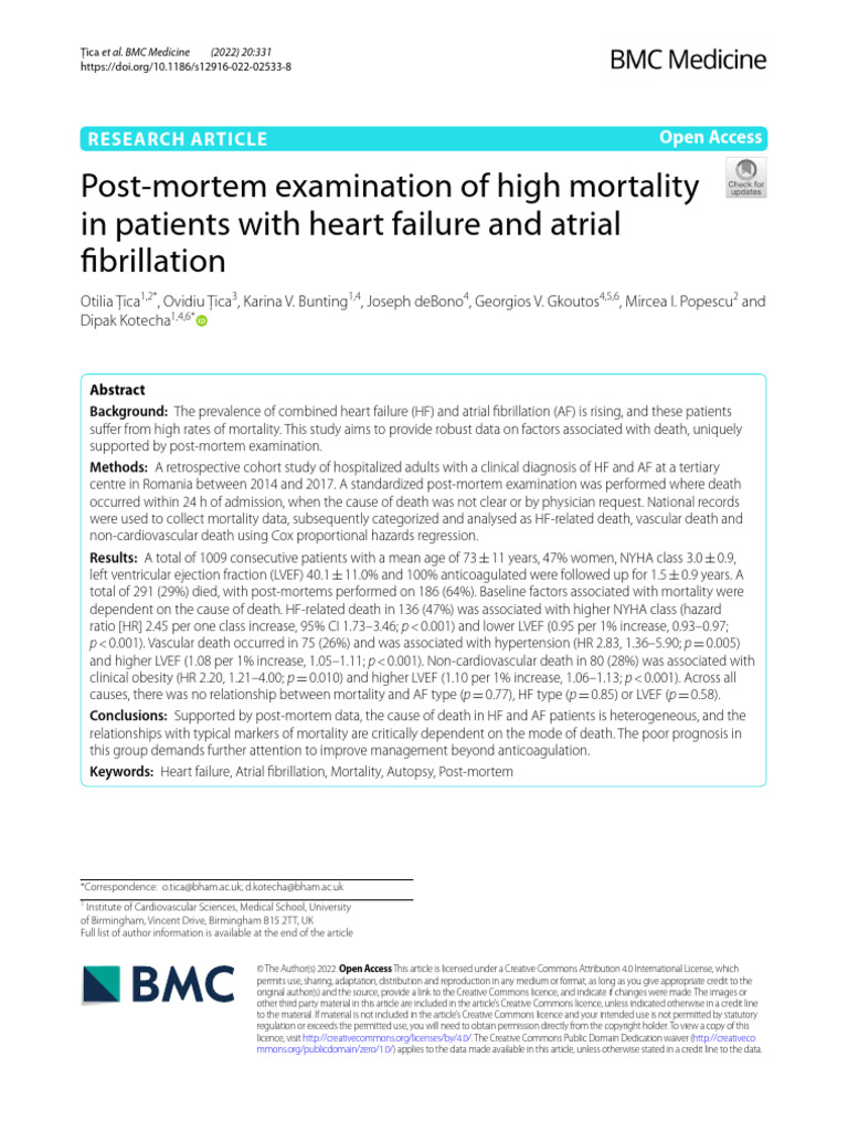 Tica 2022 Post Mortem Examination of High Mor | PDF | Heart Failure | Heart