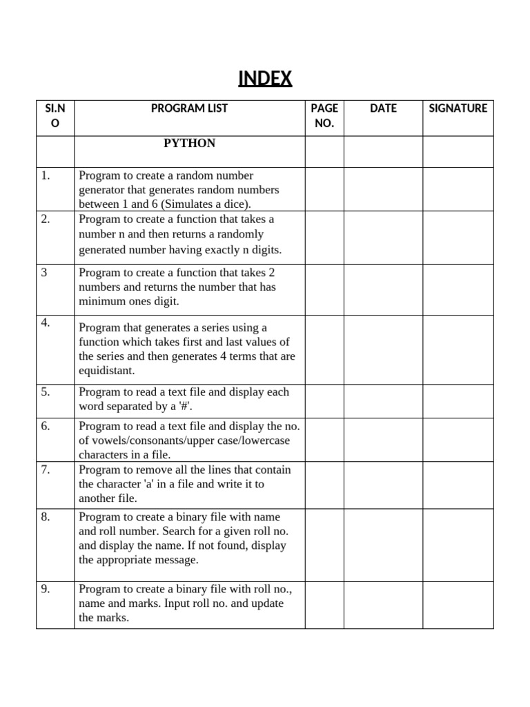 Practical File Index for Programming | PDF | Databases | Comma ...