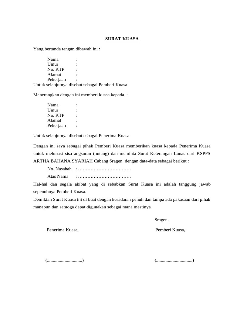 pdfcoffee.com_surat-kuasa-pelunasan-hutang-pdf-free | PDF