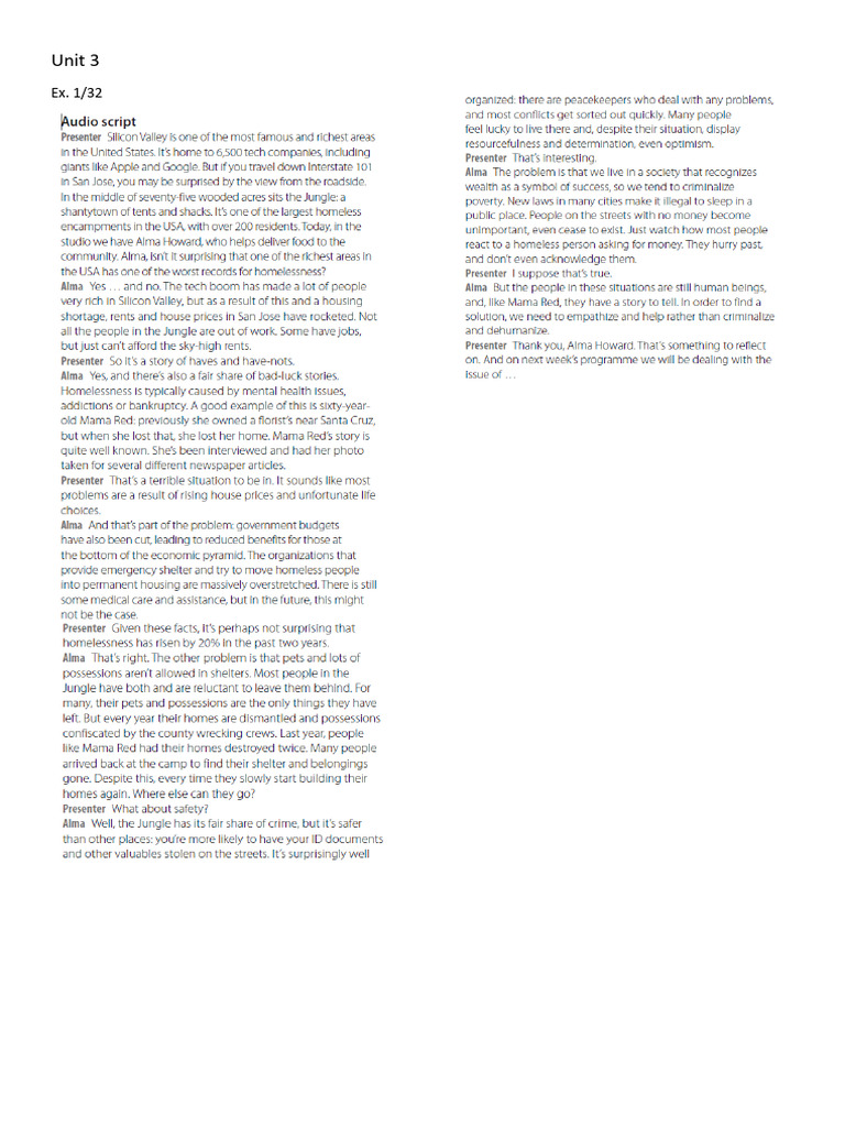 Insight Advanced Audio Transcripts Unit 3 | PDF