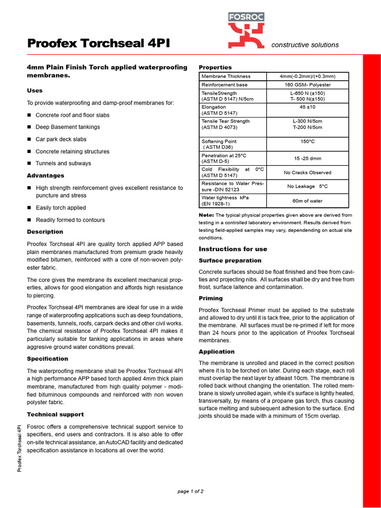 TDS Proofex Torchseal 4PI India4 | PDF | Building Materials | Secondary ...