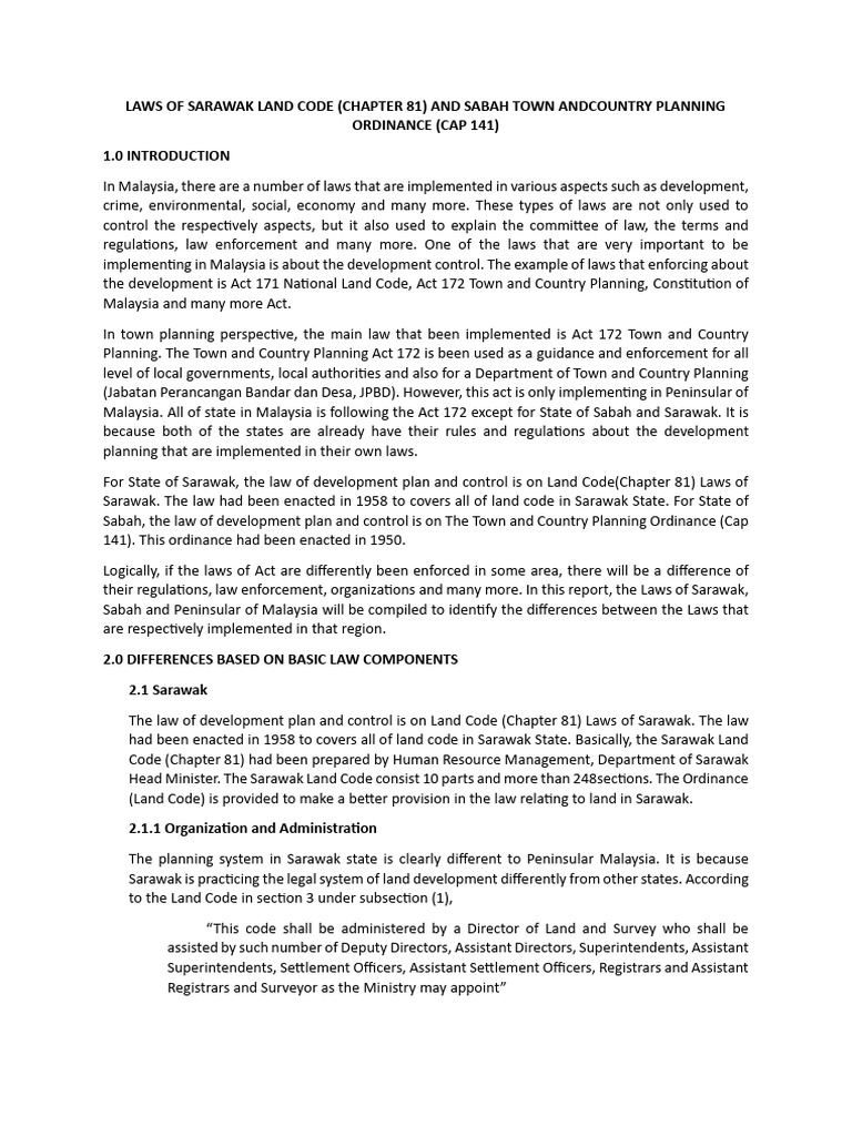 Sarawak Land Code and Sabah Planning Laws | PDF | Sarawak | Malaysia