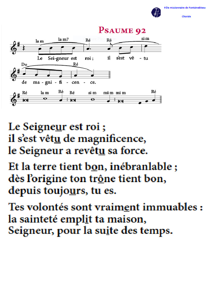 Psaume 092 1 Le Seigneur Est Roi | PDF