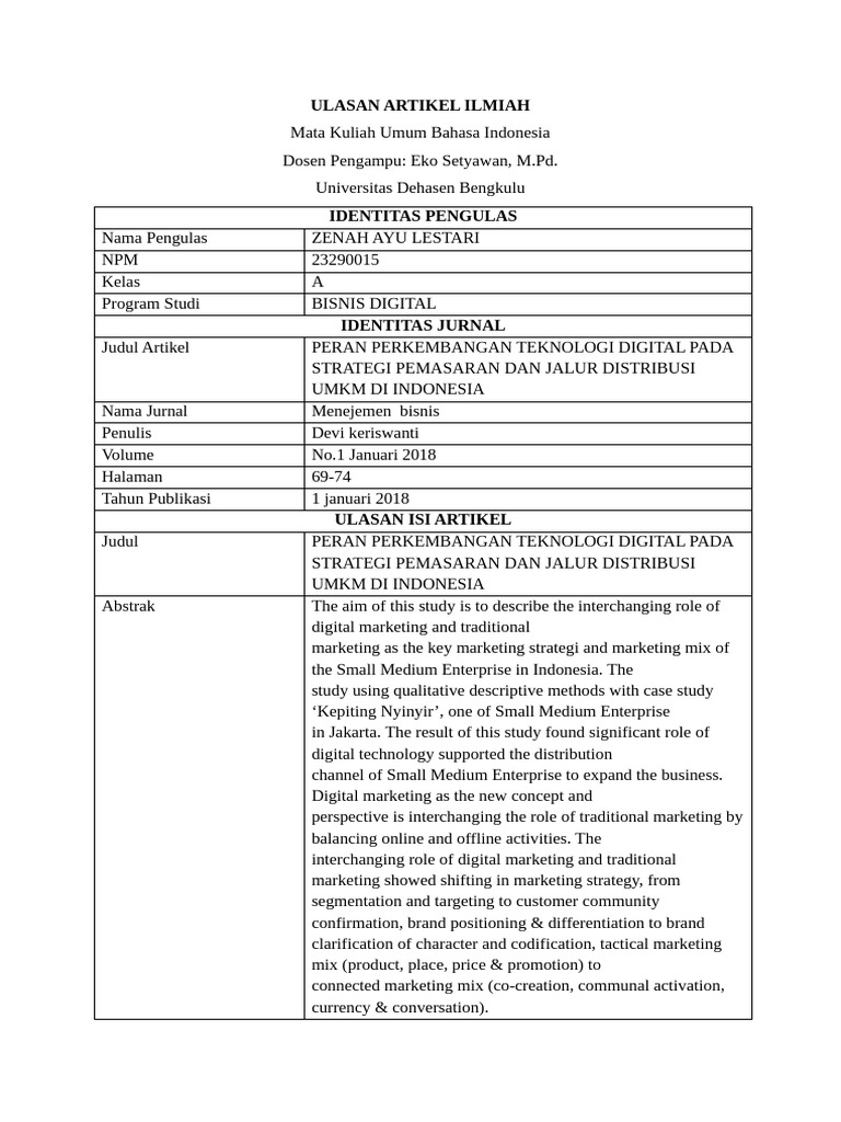 Uas Mku Bi - Format Ulasan Artikel Ilmiah | PDF