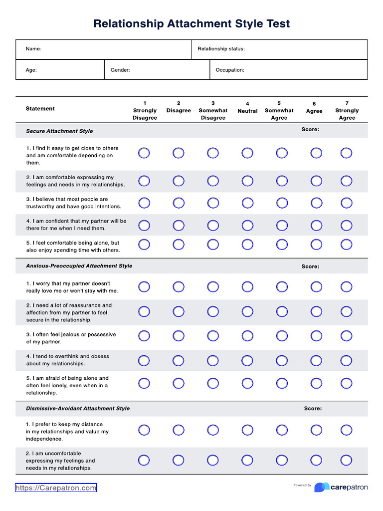 Relationship Attachment Style Tests | PDF | Attachment Theory ...