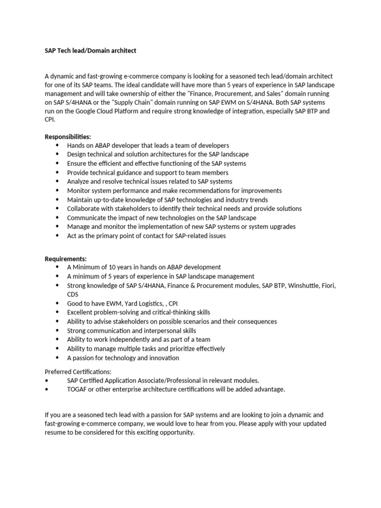 SAP Tech Lead - Domain Architect | PDF