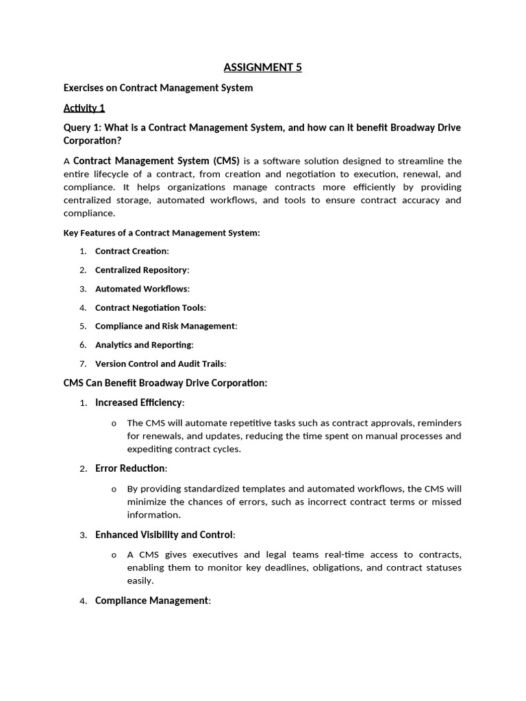 Assignment 5- Exercise on Contract Mangement System - Copy | PDF | Databases | Automation