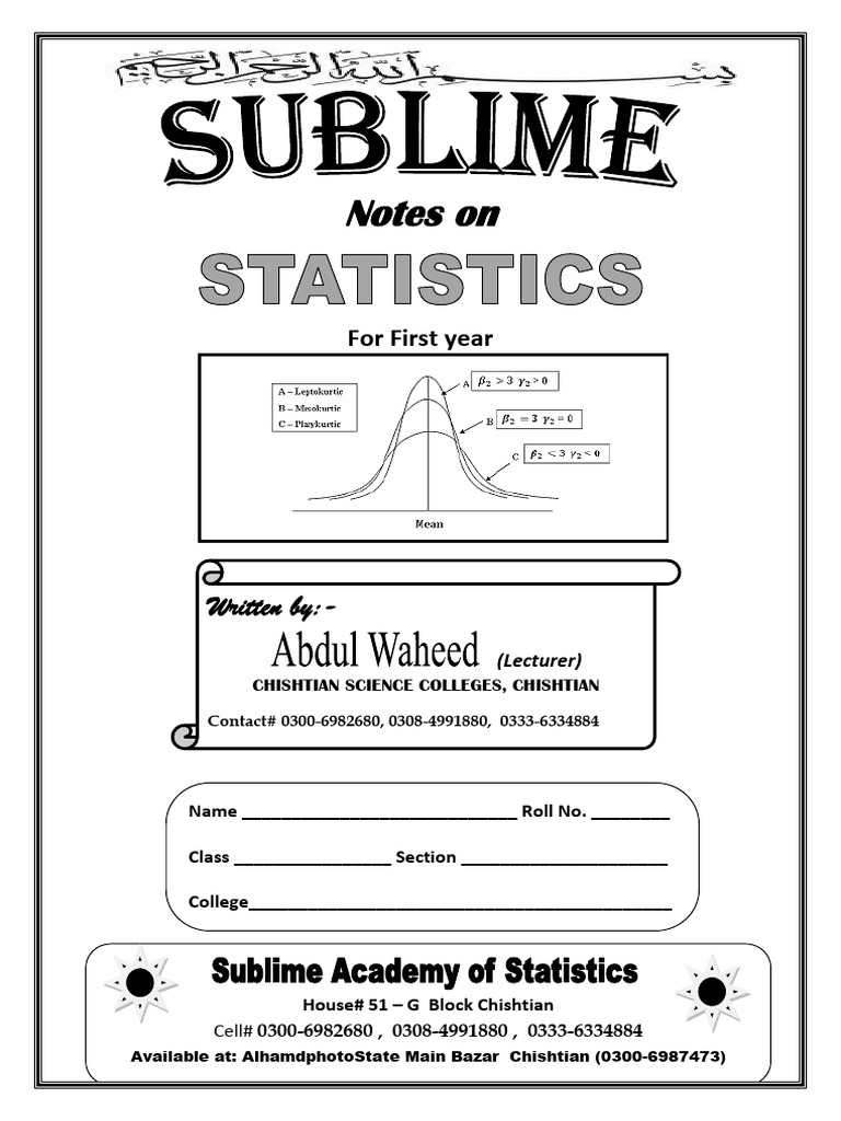 Statistics First Year 2024 - Alhamd | PDF | Statistics | Variance