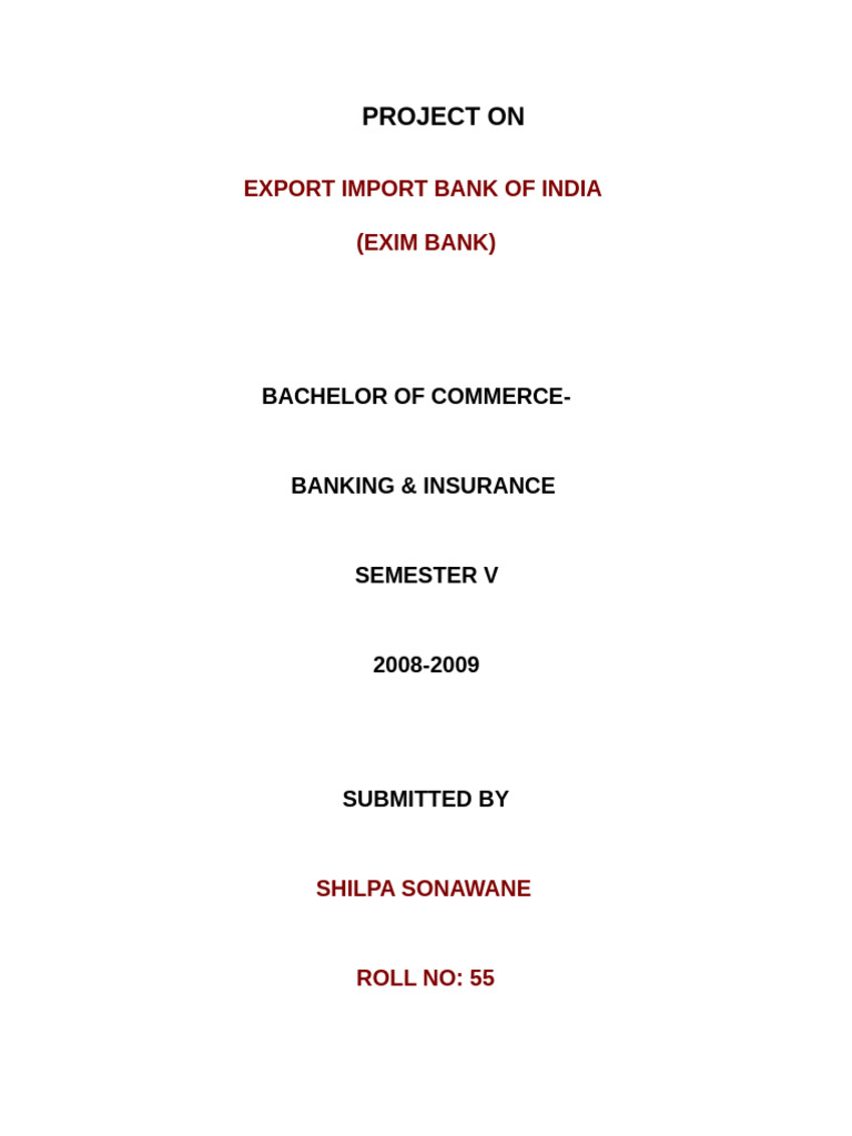Blackbook Project On Export Import Bank of India | PDF | Banks ...