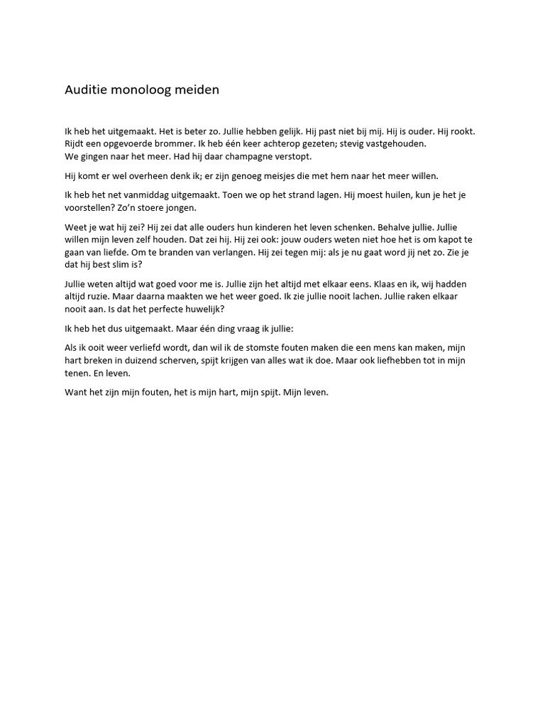 Auditie Monoloog Meiden | PDF