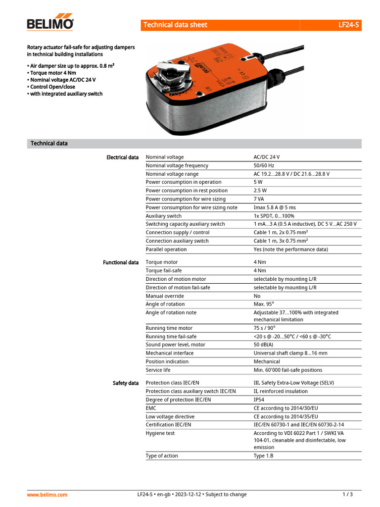 Belimo LF24-S Datasheet En-Gb | PDF | Electric Motor | Switch