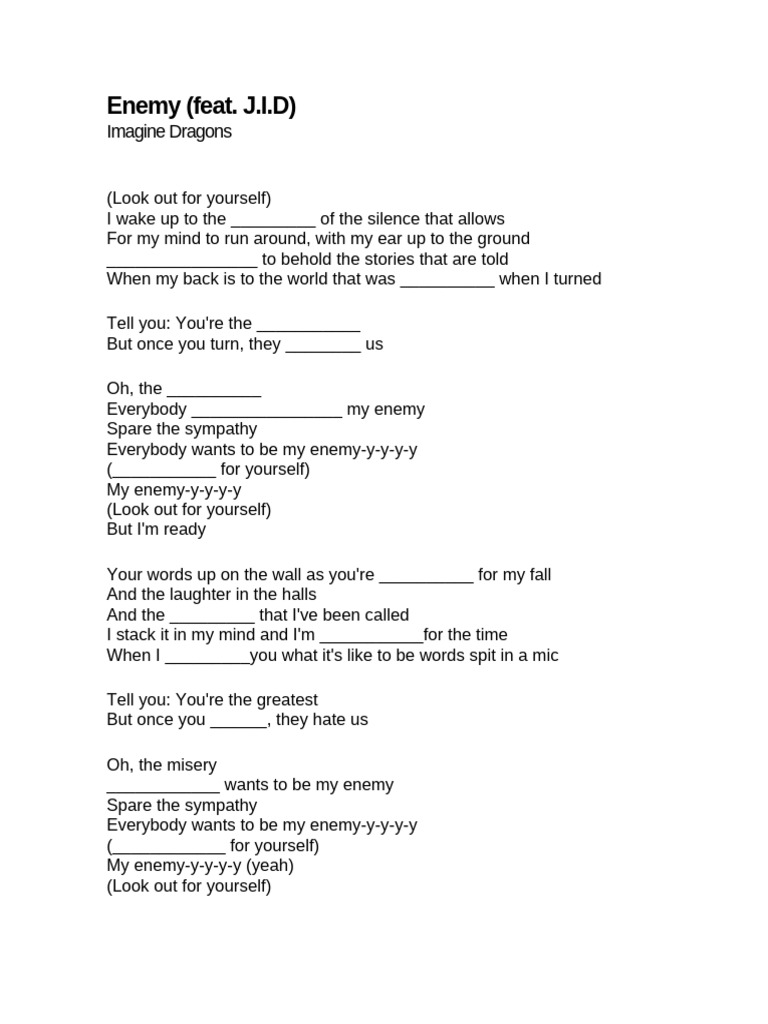 Enemy - Imagine Dragons - Exercise | PDF