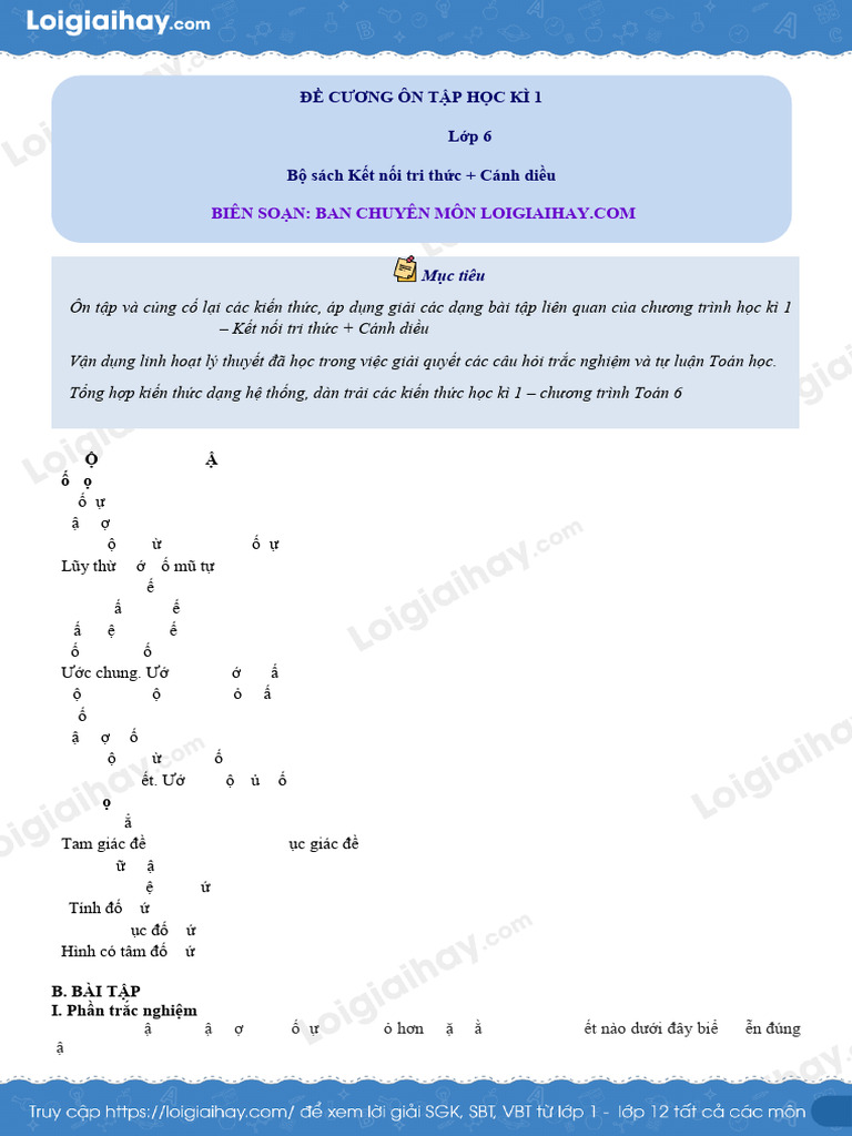 De Cuong On Tap Hk1 Toan 6 Co Dap An 1703035639 Trang | PDF