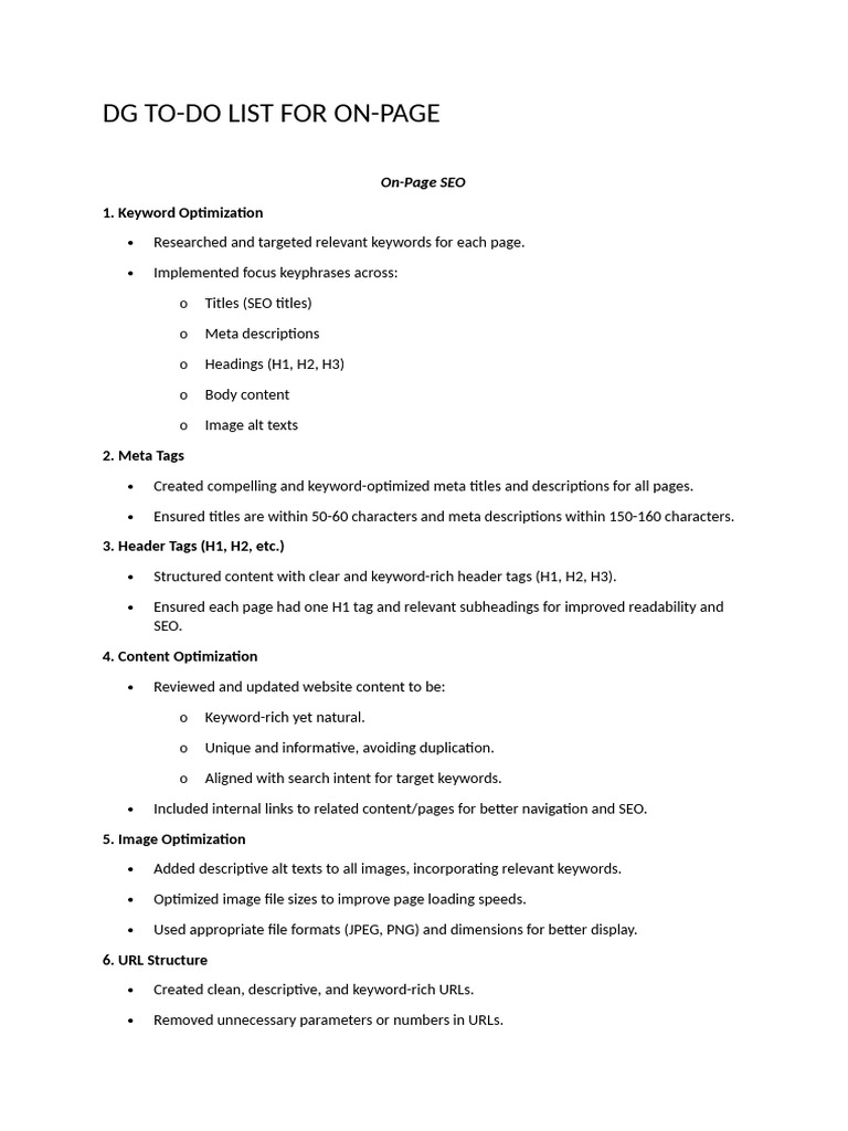 DG To Do List For On Page | PDF