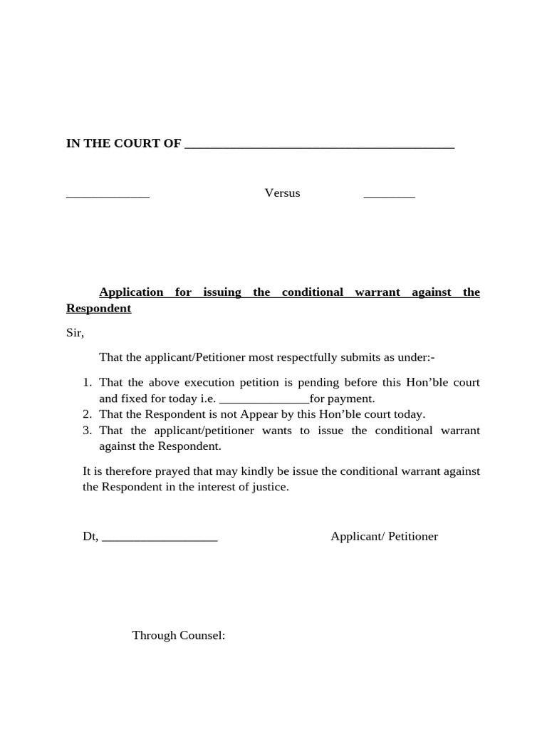 Conditional Warrant Application Format | PDF