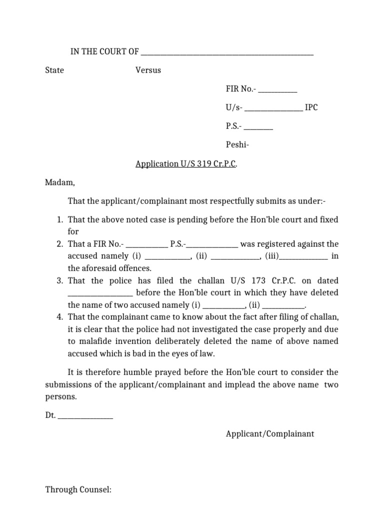 Application for Section 319 CrPC Impleadment | PDF