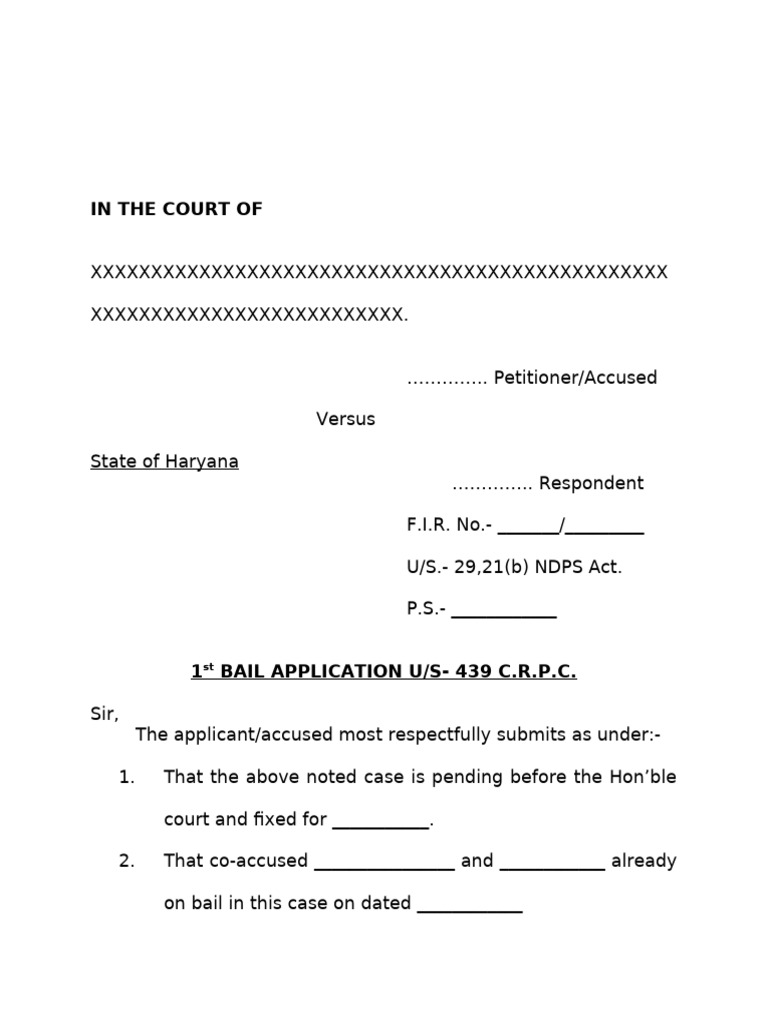 Bail Application Under Section 439 CRPC Ndps Act | PDF