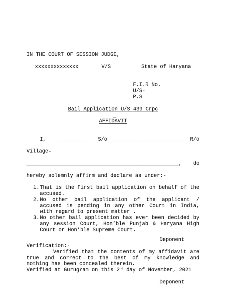 Bail Application Affidavit Session Court | PDF