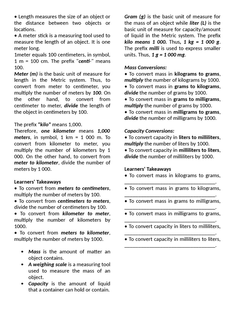 Length Measures The Size of An Object or The Distance Between Two ...