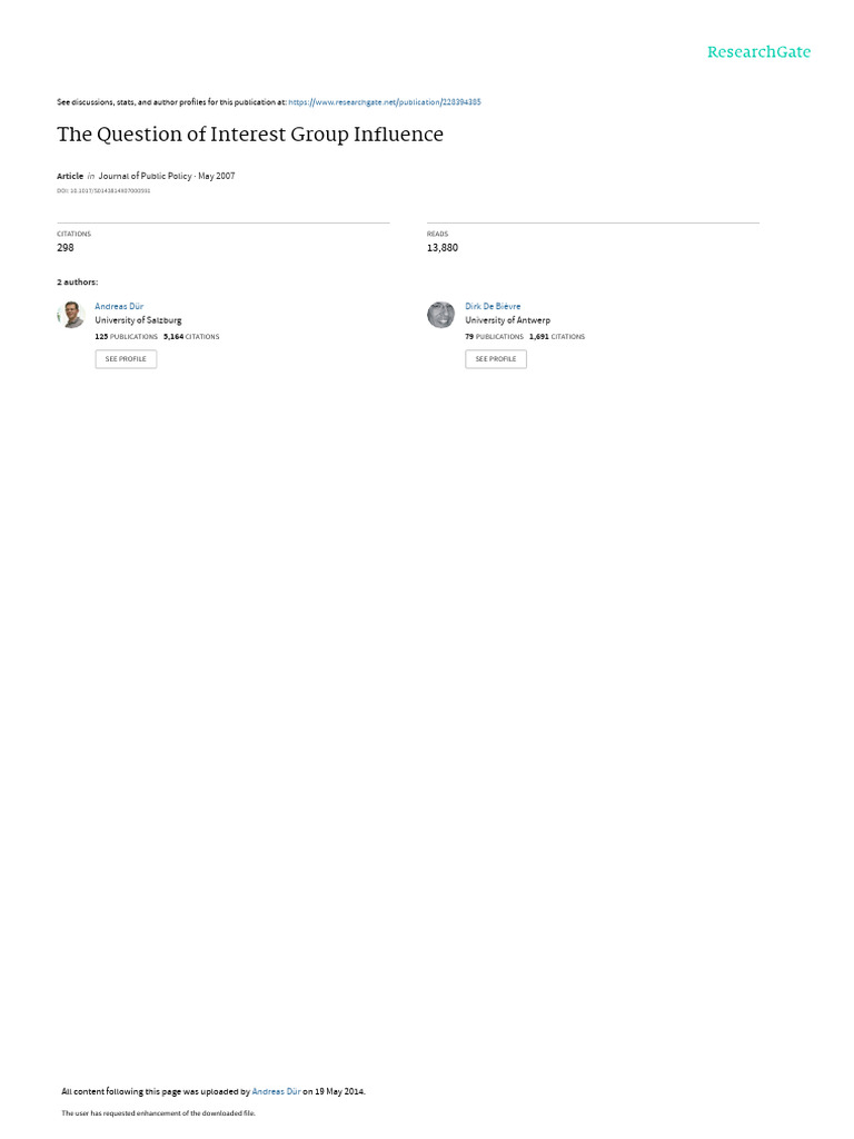 The_Question_of_Interest_Group_Influence | PDF | Policy | Governance