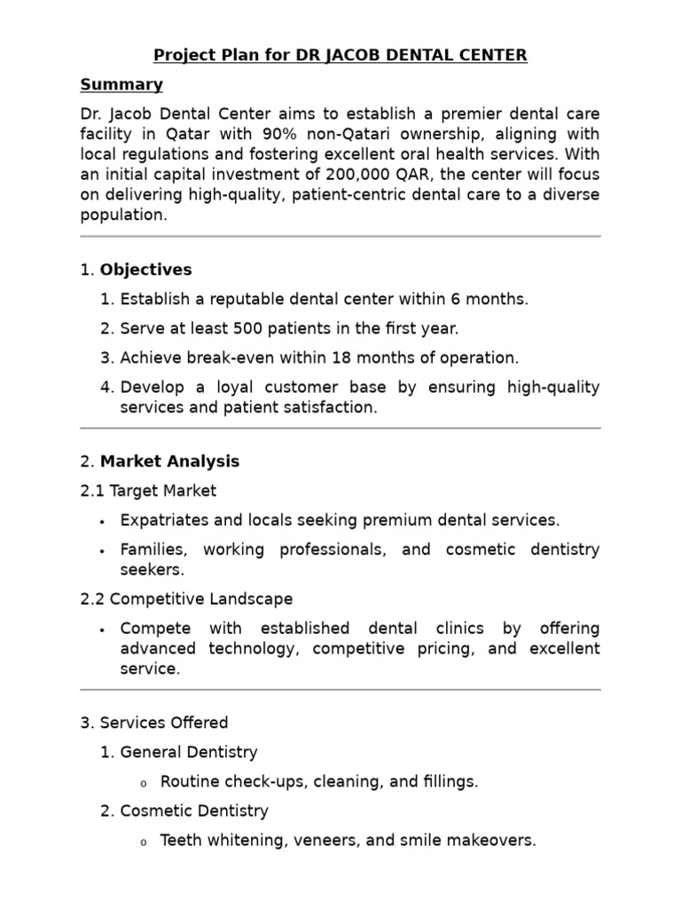 Project Plan For DR Jacob Dental Center | PDF | Dentistry | Orthodontics