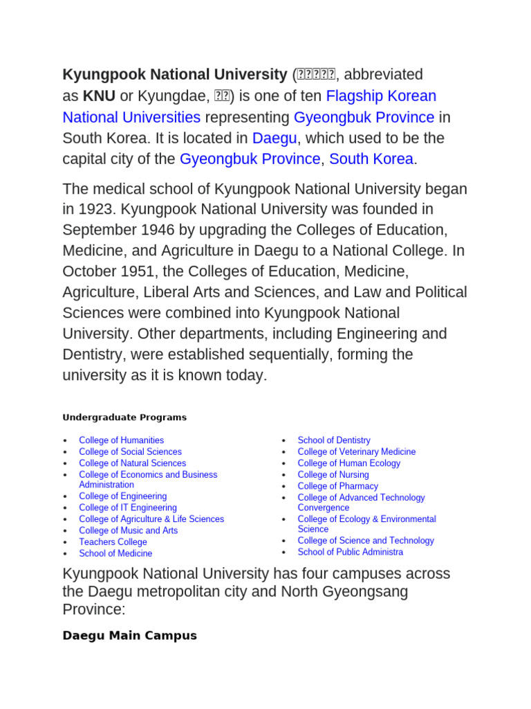 Overview of Kyungpook National University | PDF | Health Care | Medicine