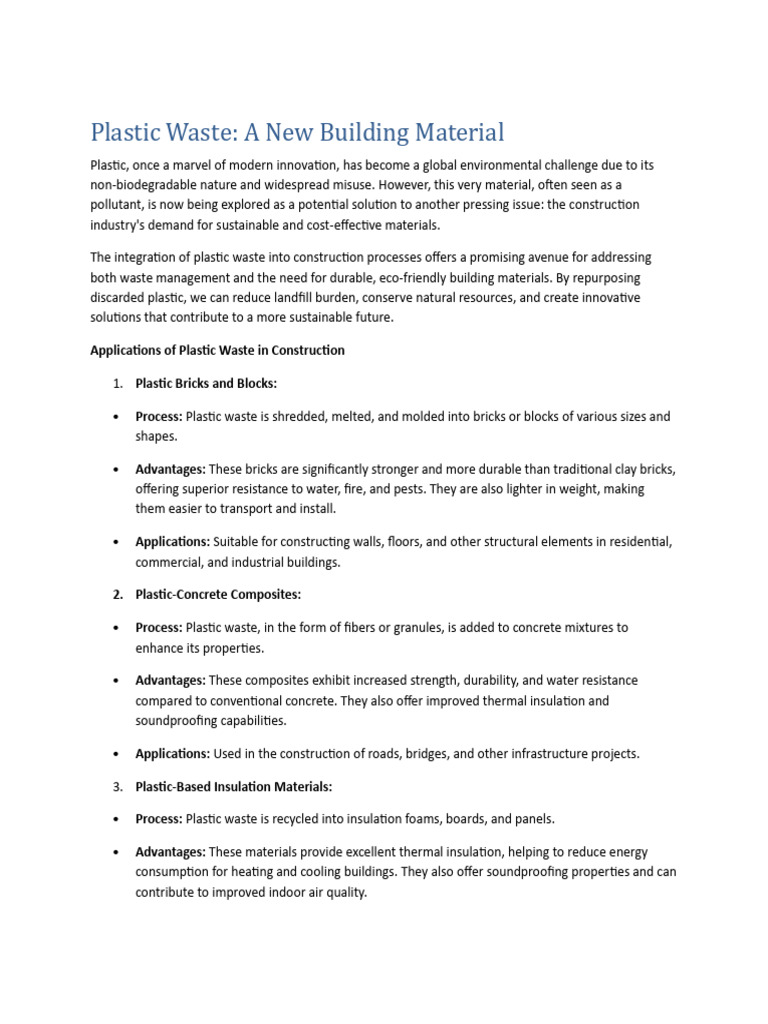 Plastic Waste- A New Building Material | PDF | Waste | Building Materials