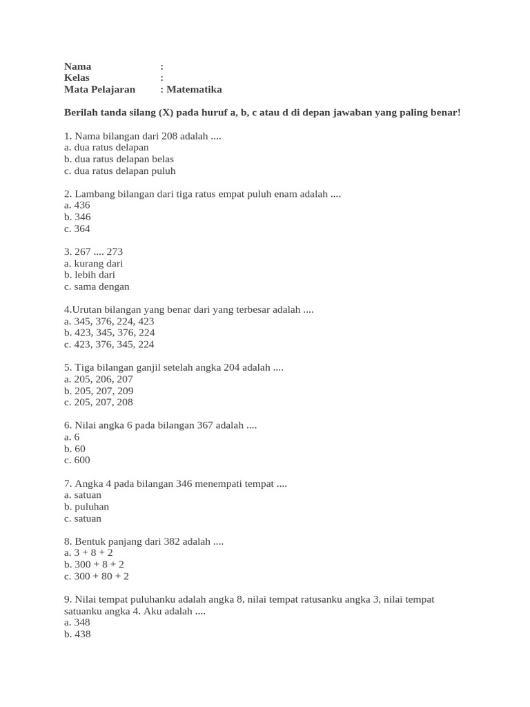 Soal MTK Kls 2 | PDF