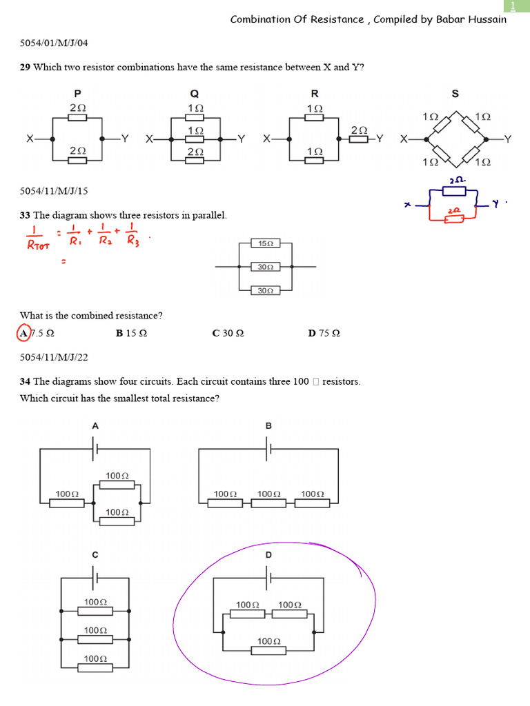 Resistor Combinations and Total Resistance | PDF | Series And Parallel ...