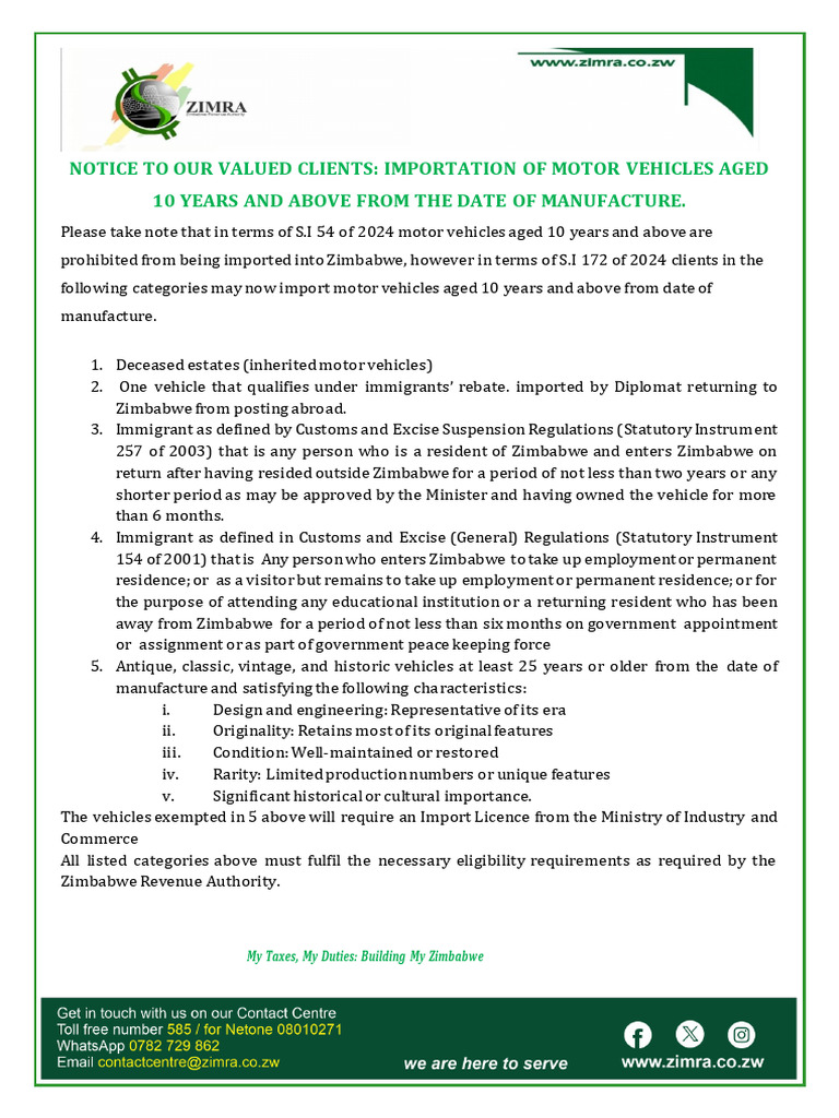 Zimbabwe Vehicle Import Regulations 2024 | PDF