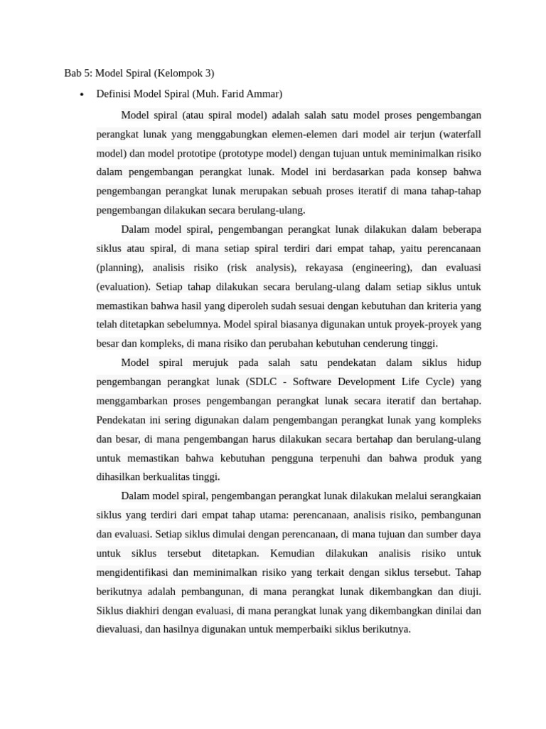 Model Spiral dalam Pengembangan Perangkat Lunak | PDF