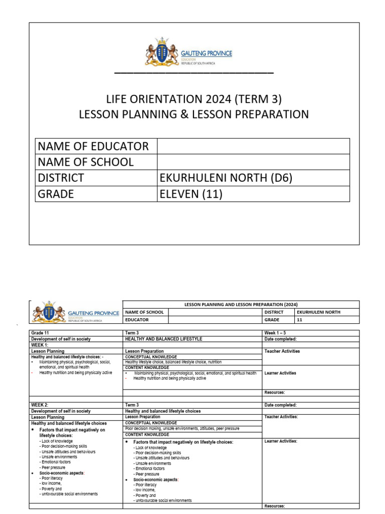 Grade 11 Life Orientation Term 3 Plans | PDF | Academic Degree | Poverty